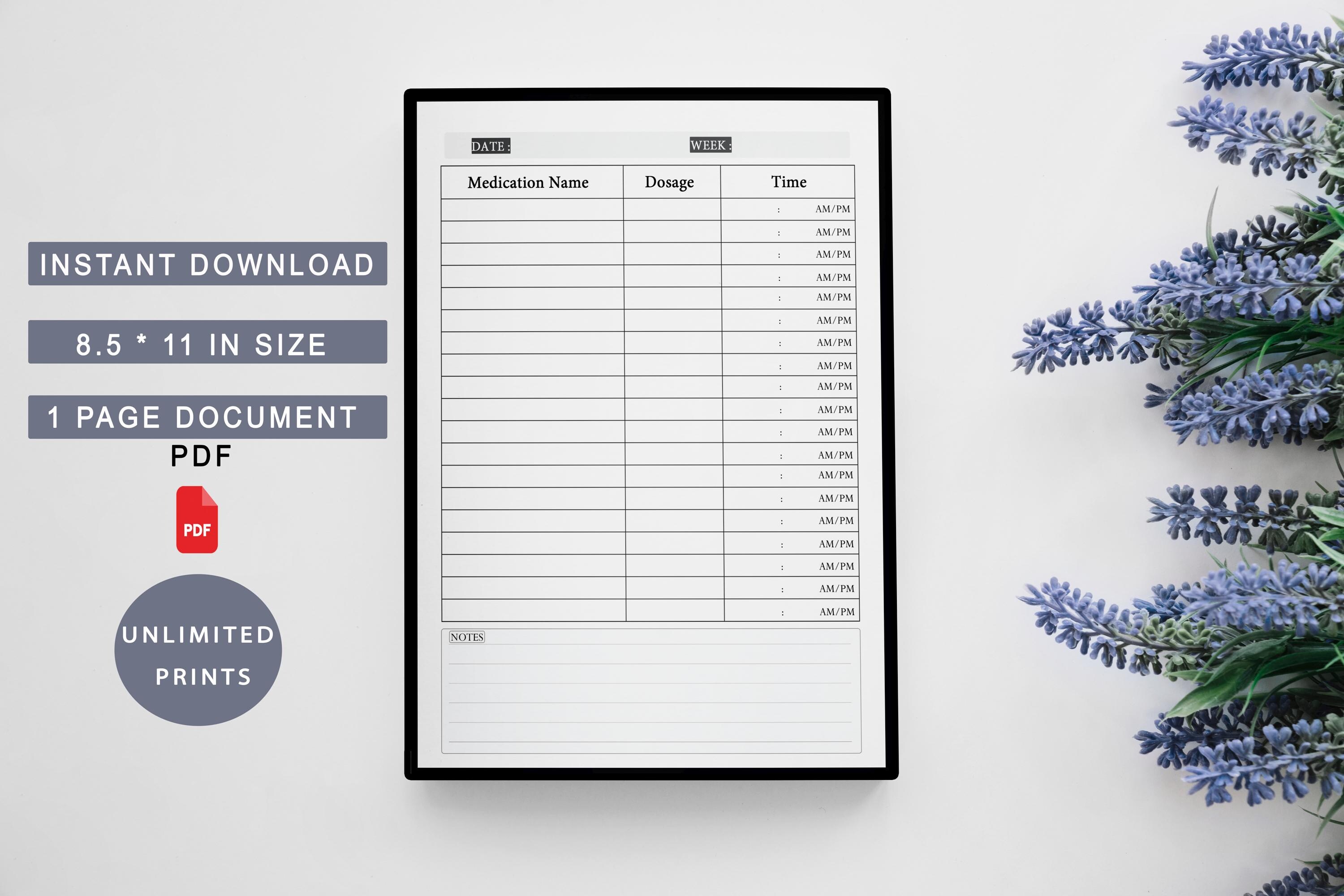Daily Medication Tracker Printable | Pill Log Book PDF | Prescription ...