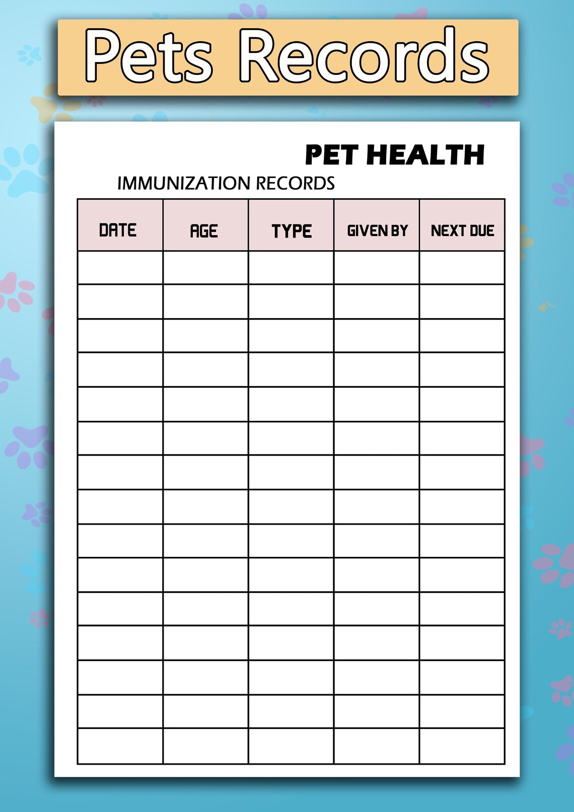 Pet Health Records | Vaccination and Immunization Tracker | Printable ...