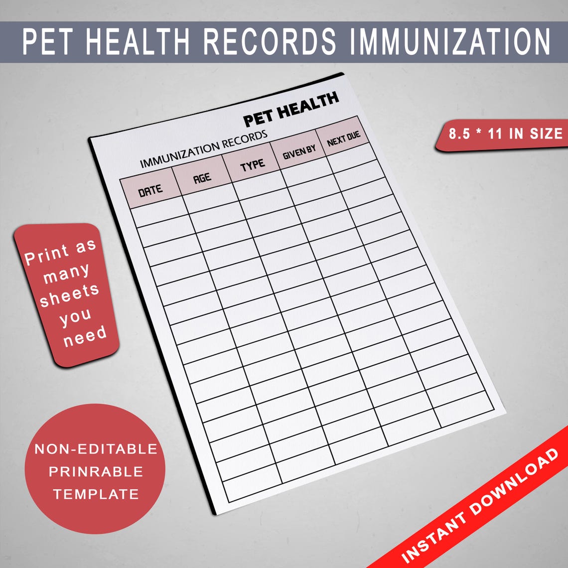 Pet Health Records | Vaccination and Immunization Tracker | Printable ...