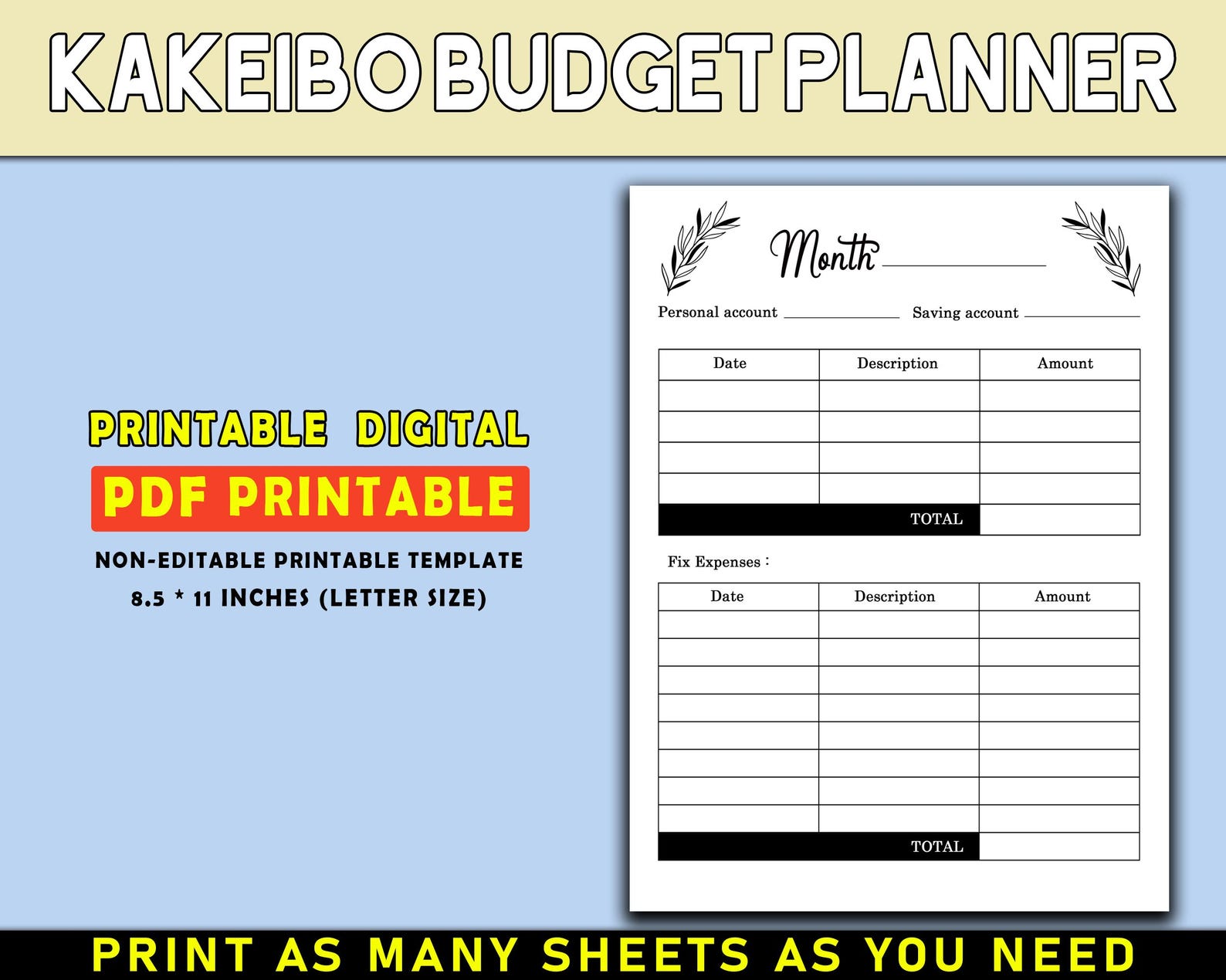 Kakeibo Budget Planner Printable | Japanese Money Saving Journal PDF ...