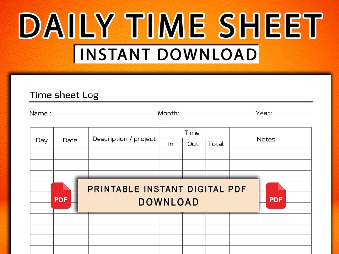 Daily Time Sheet Printable - Time Management & Productivity Tracker ...