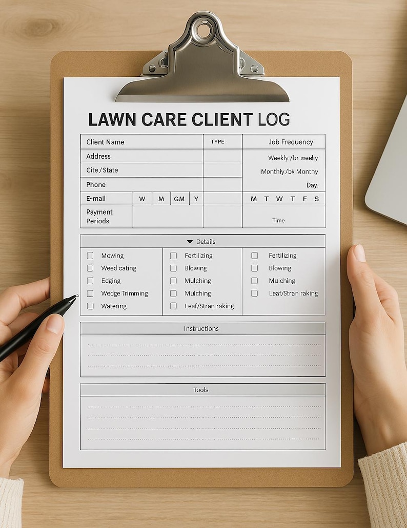 Lawn Care Client Log Book | Landscaping Service Record | Printable ...
