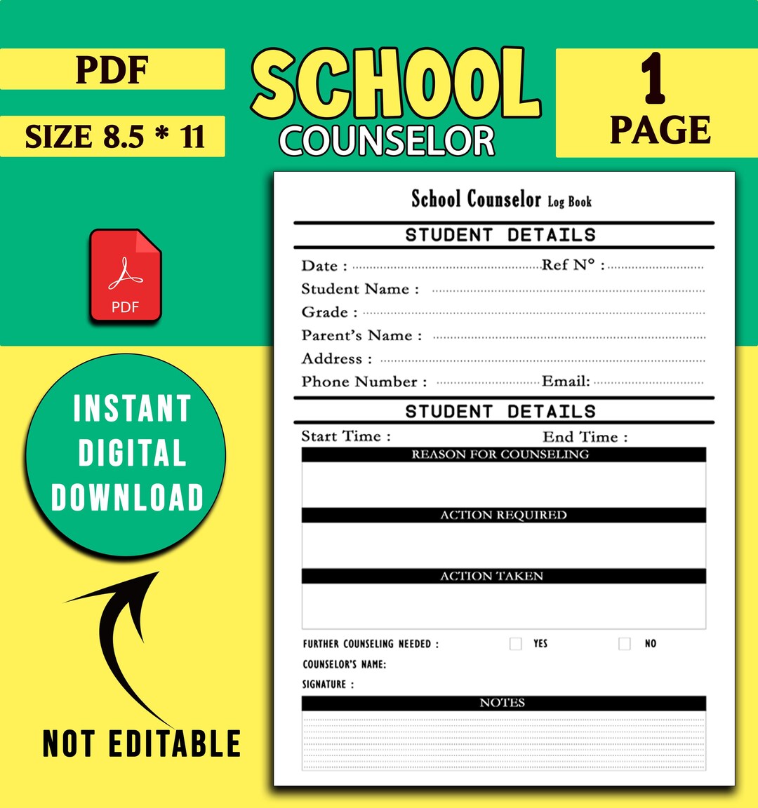 School Counselor Log | Printable Counseling Log Book PDF | Student ...