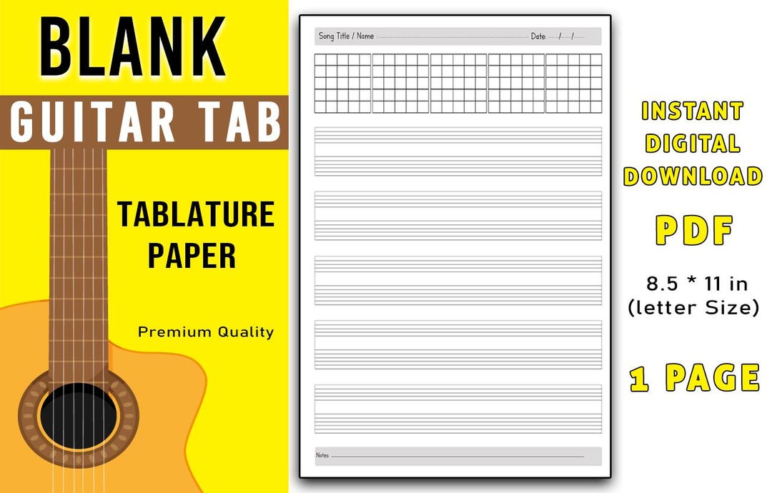 Guitar Tablature Sheet: Printable Blank Tab Paper (PDF Download) - Etsy ...