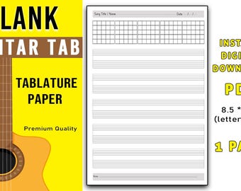Tablature | Guitar Lesson | Practice Lesson | Digital Prints | Blank ...