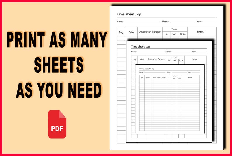 Daily Timesheet Template Printable | Work Hours Tracker PDF | Employee ...