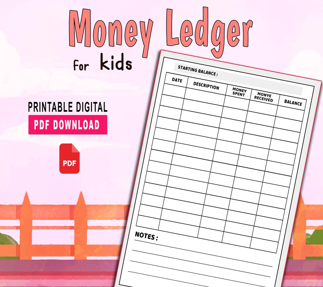 Money Ledger for Kids | Printable Savings Tracker | Kids Expense ...