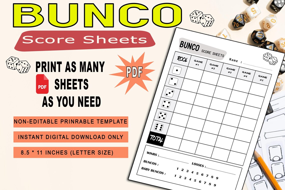 Bunco Score Sheets | Printable PDF | 8.5x11 Inches | Fun Game Tracker ...