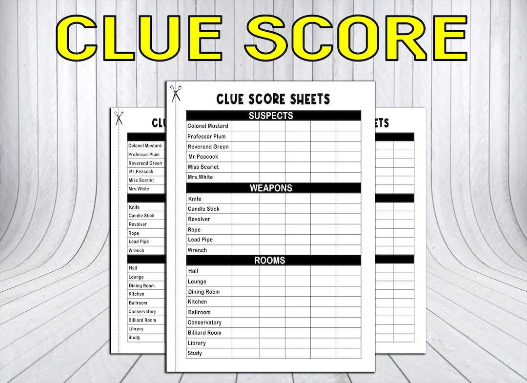 Clue Score Sheets Printable - Classic Detective Game Tracker - Board ...