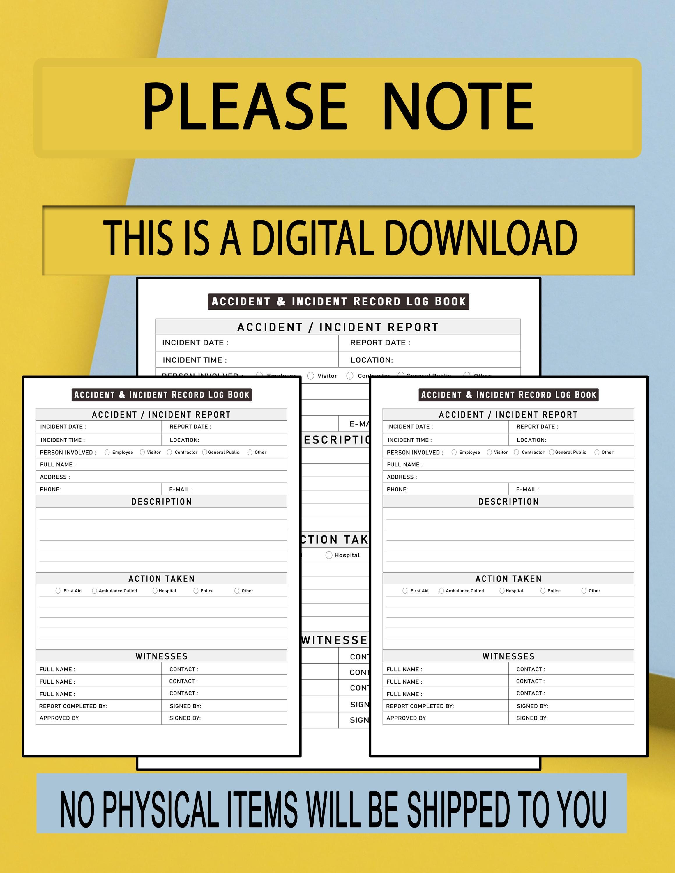 Accident and Incident Report Printable – Workplace Safety Form – PDF ...