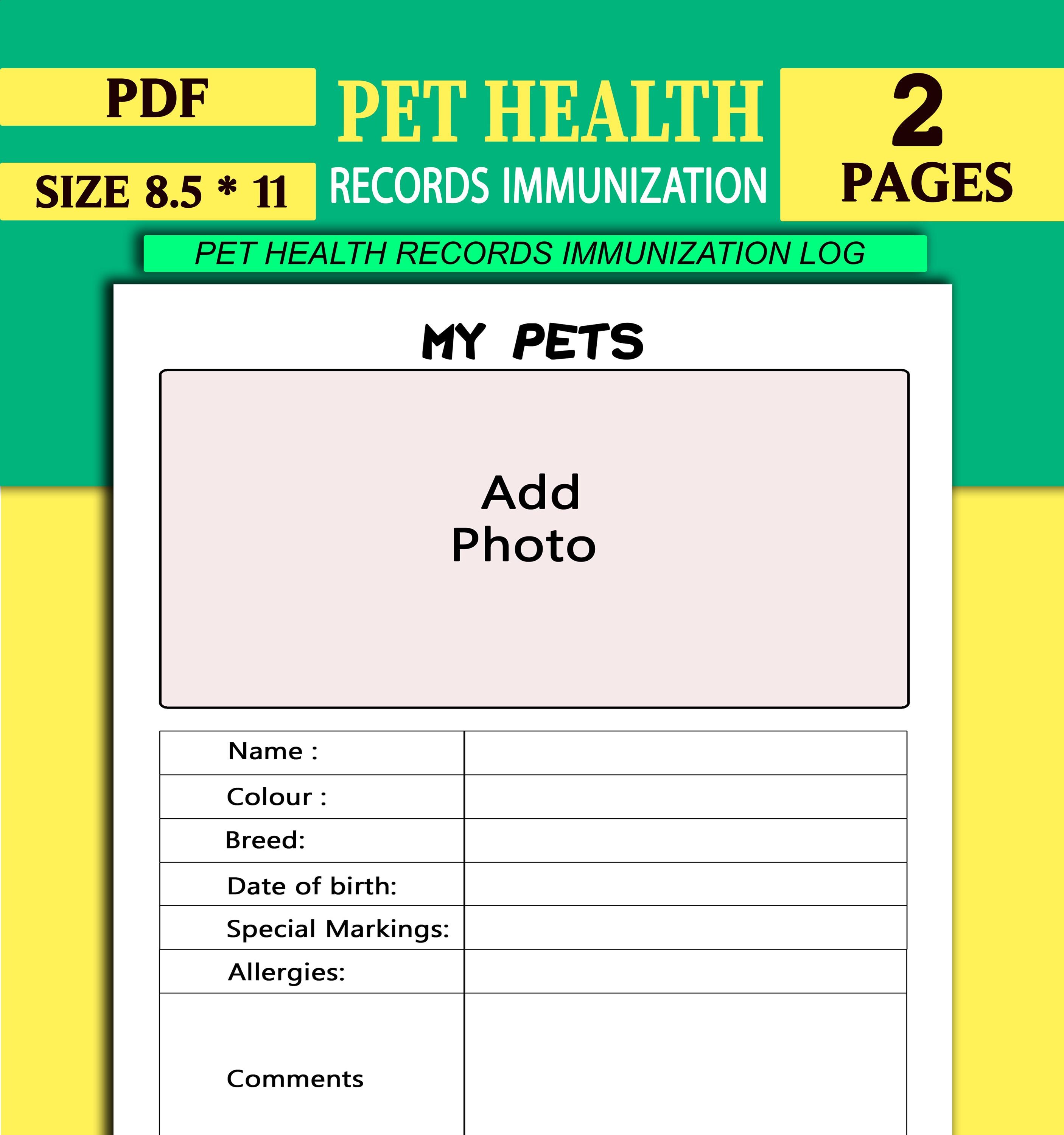 Pet Health Records | Vaccination and Immunization Tracker | Printable ...