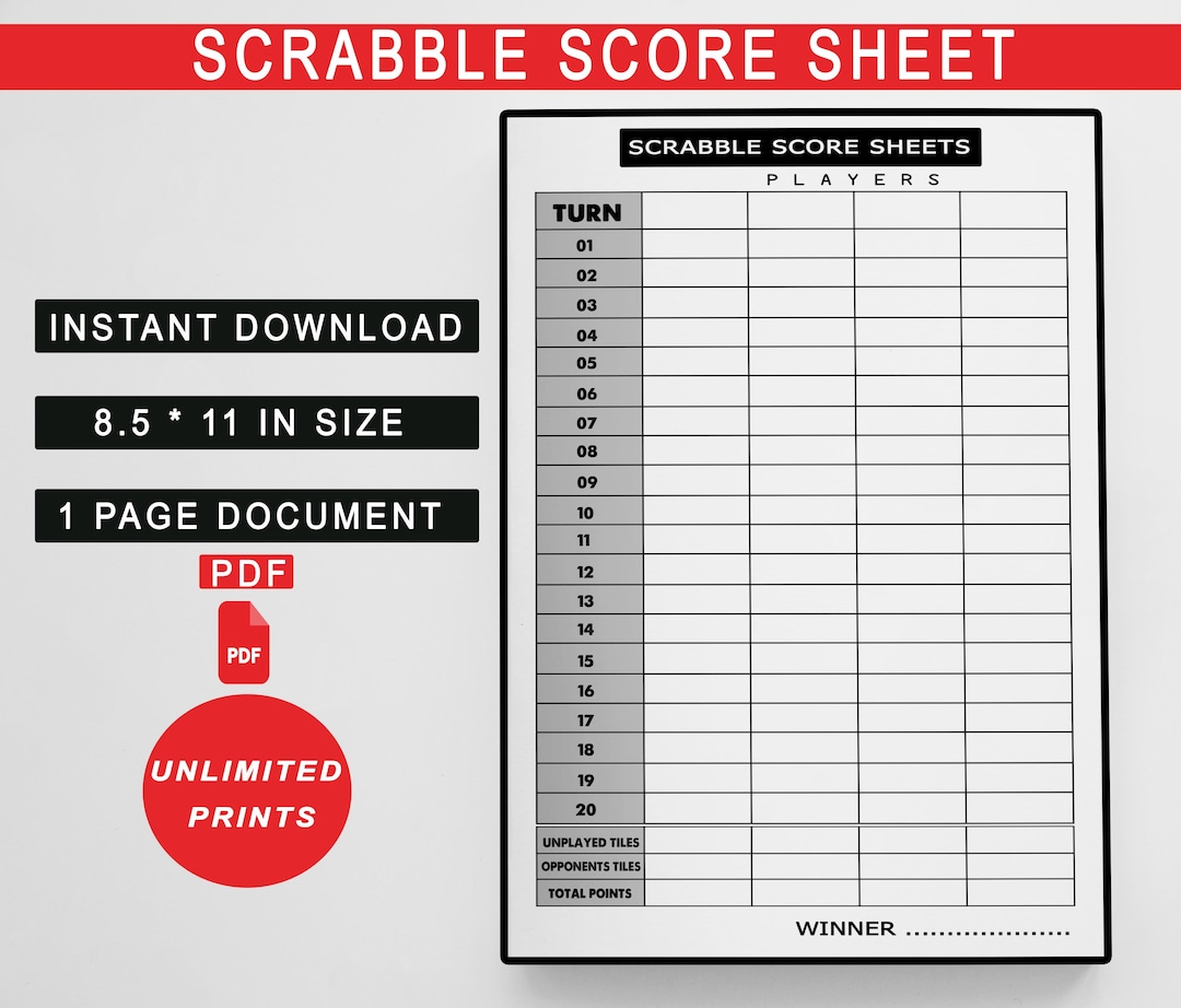 Scrabble Score Sheet – Printable Game Tracker for Scrabble Players ...