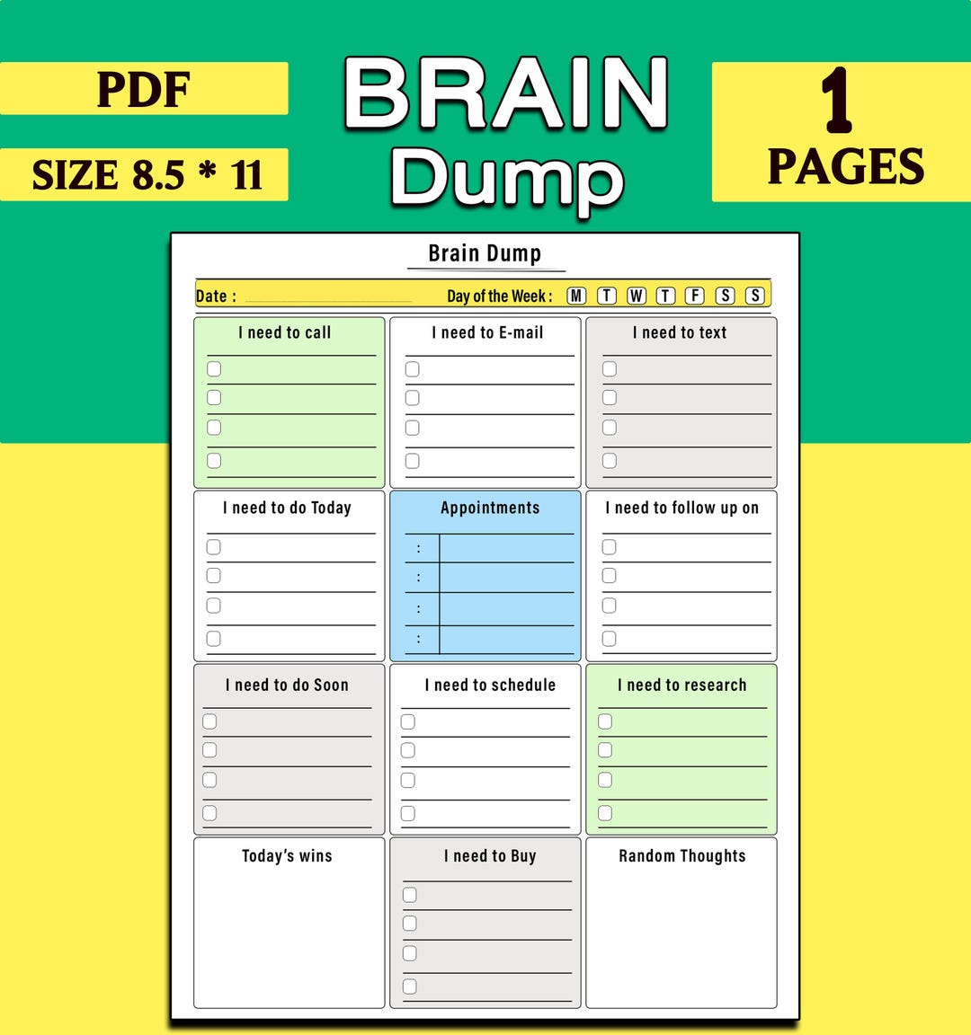Brain Dump Planner Printable: ADHD Thought Organizer (US Letter Digital ...