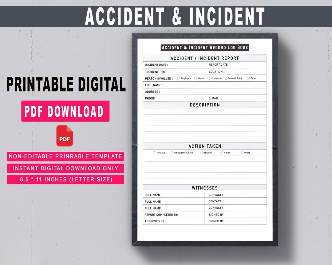 Accident and Incident Report Printable – Workplace Safety Form – PDF ...