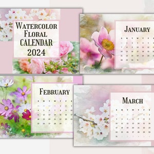 Watercolor Floral Calendar 2024/ Watercolor Monthly Calendar2024 ...