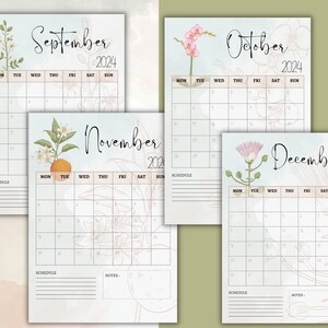 PDF Floral Calendar 2024/ Floral Calendar With Watercolor Background ...