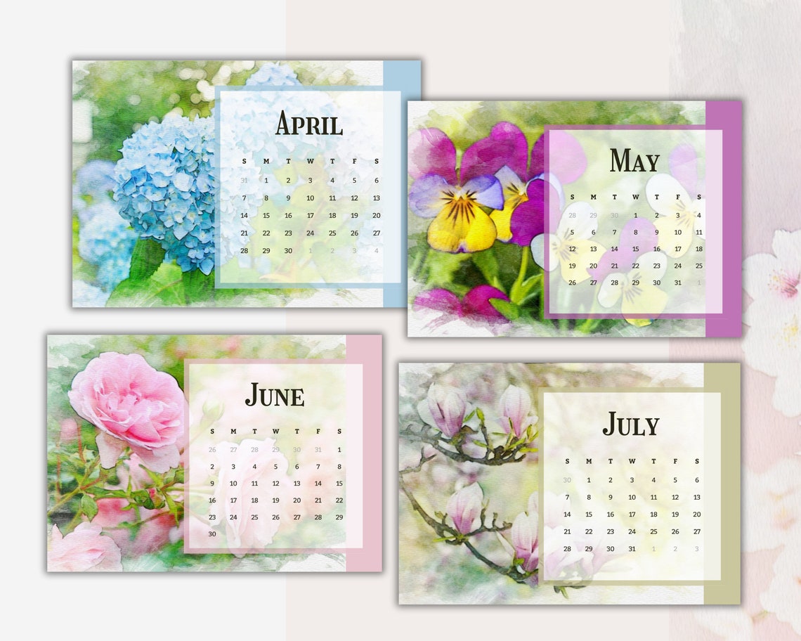 Watercolor Floral Calendar 2024/ Watercolor Monthly Calendar2024 ...