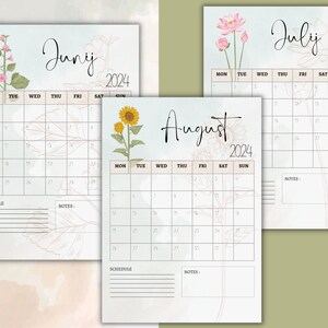 PDF Floral Calendar 2024/ Floral Calendar With Watercolor Background ...