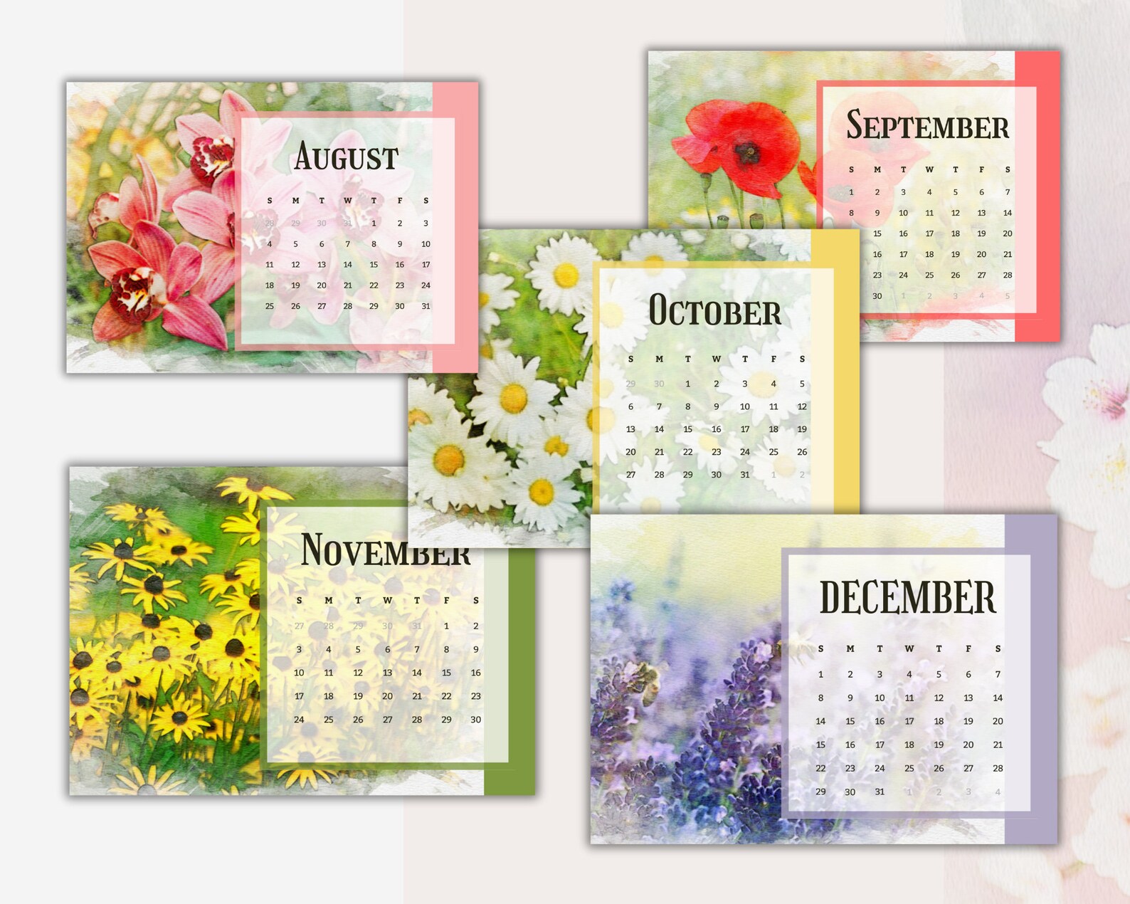 Watercolor Floral Calendar 2024/ Watercolor Monthly Calendar2024 ...