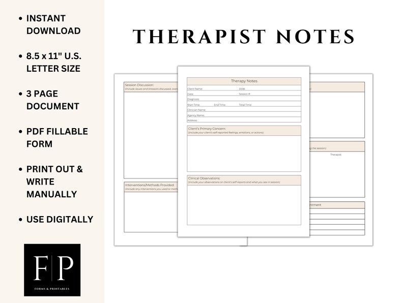 Therapist Notes Form | Therapy Notes Template | Professional Therapy ...