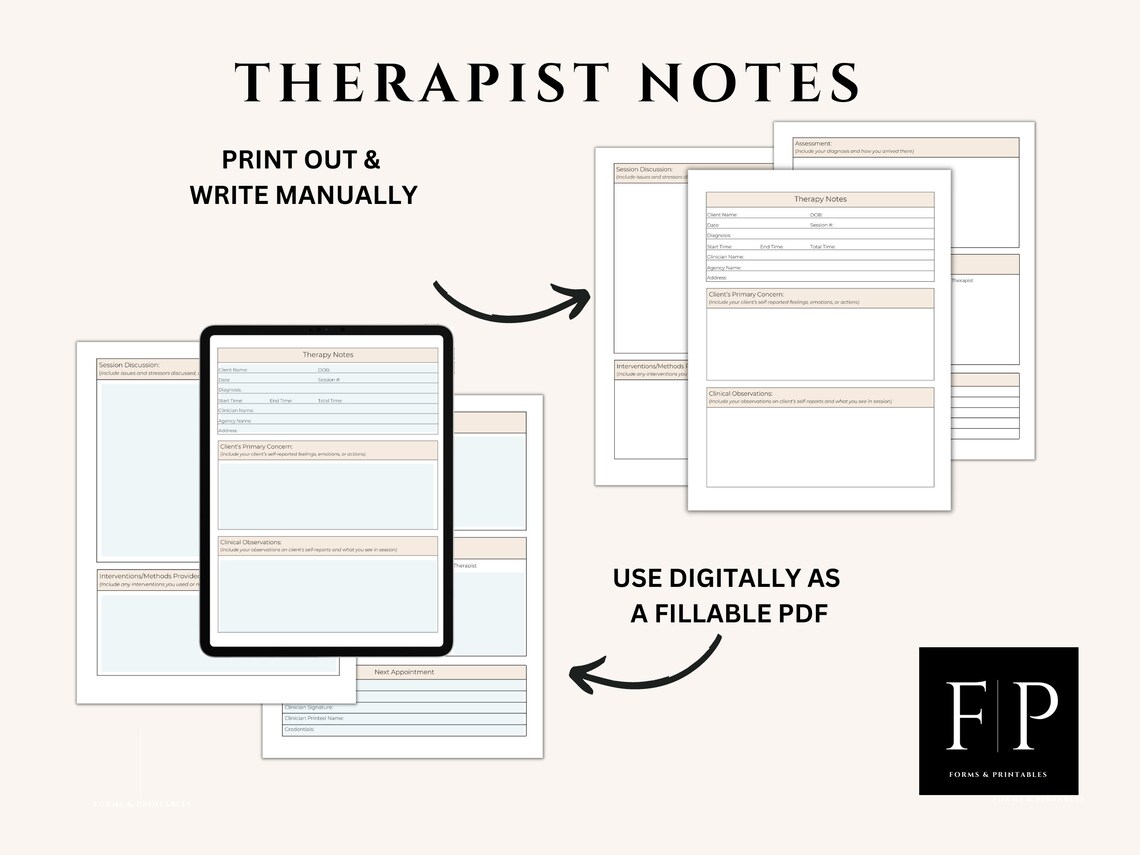 Therapist Notes Form: Professional Counseling Documentation (printable ...