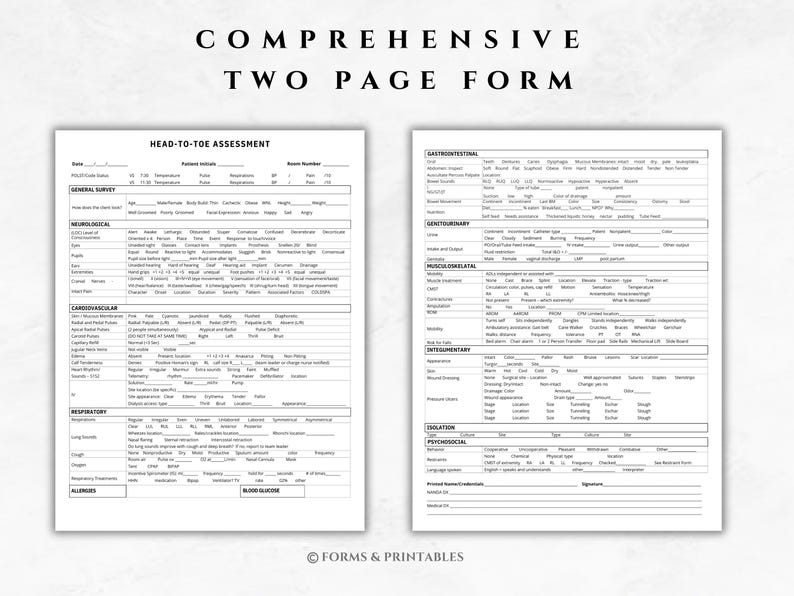 Head-to-toe Assessment Template: Nursing School Form (PDF) - Etsy