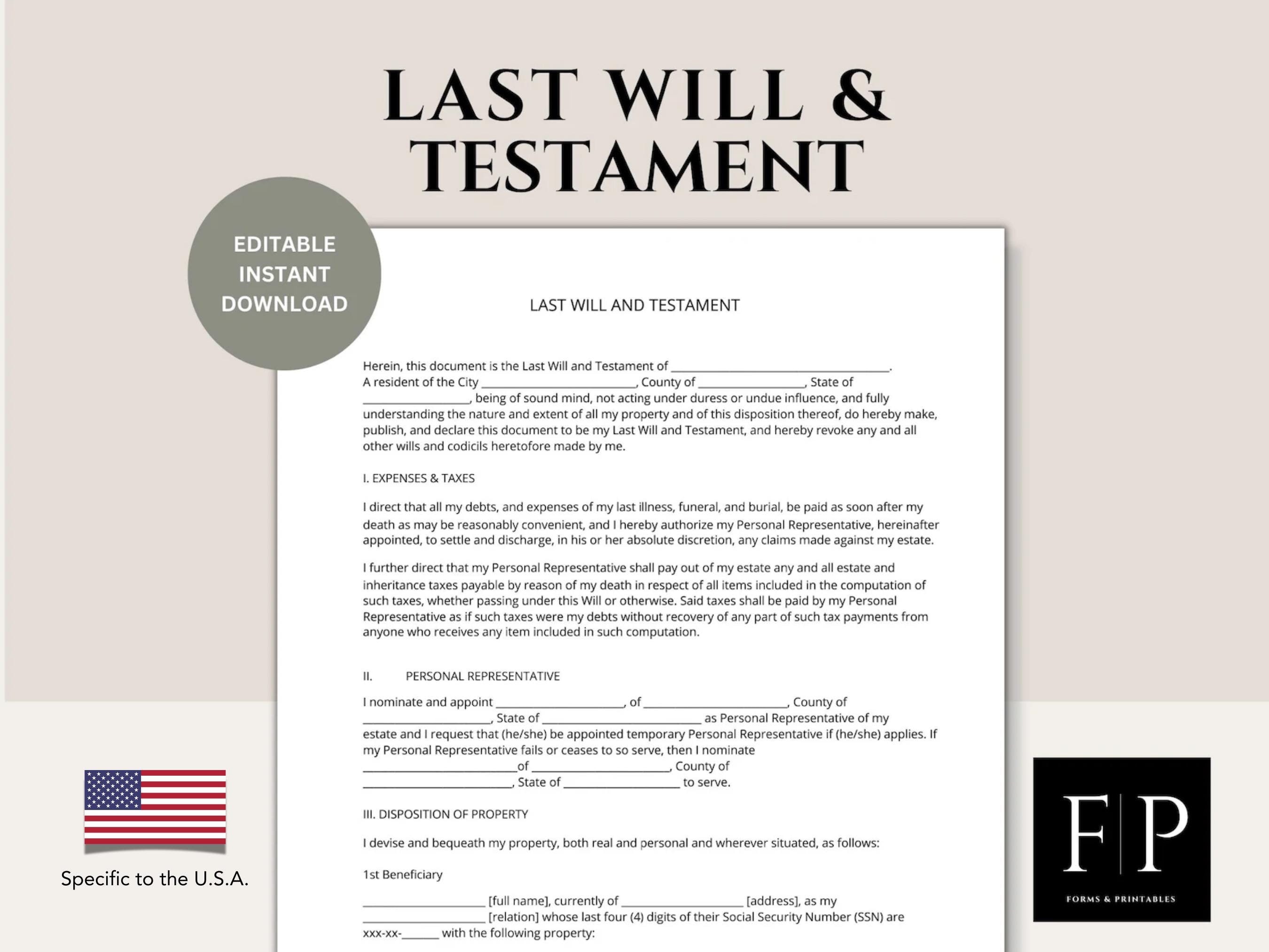 Last Will and Testament Template | U.S.A. SPECIFIC - Etsy