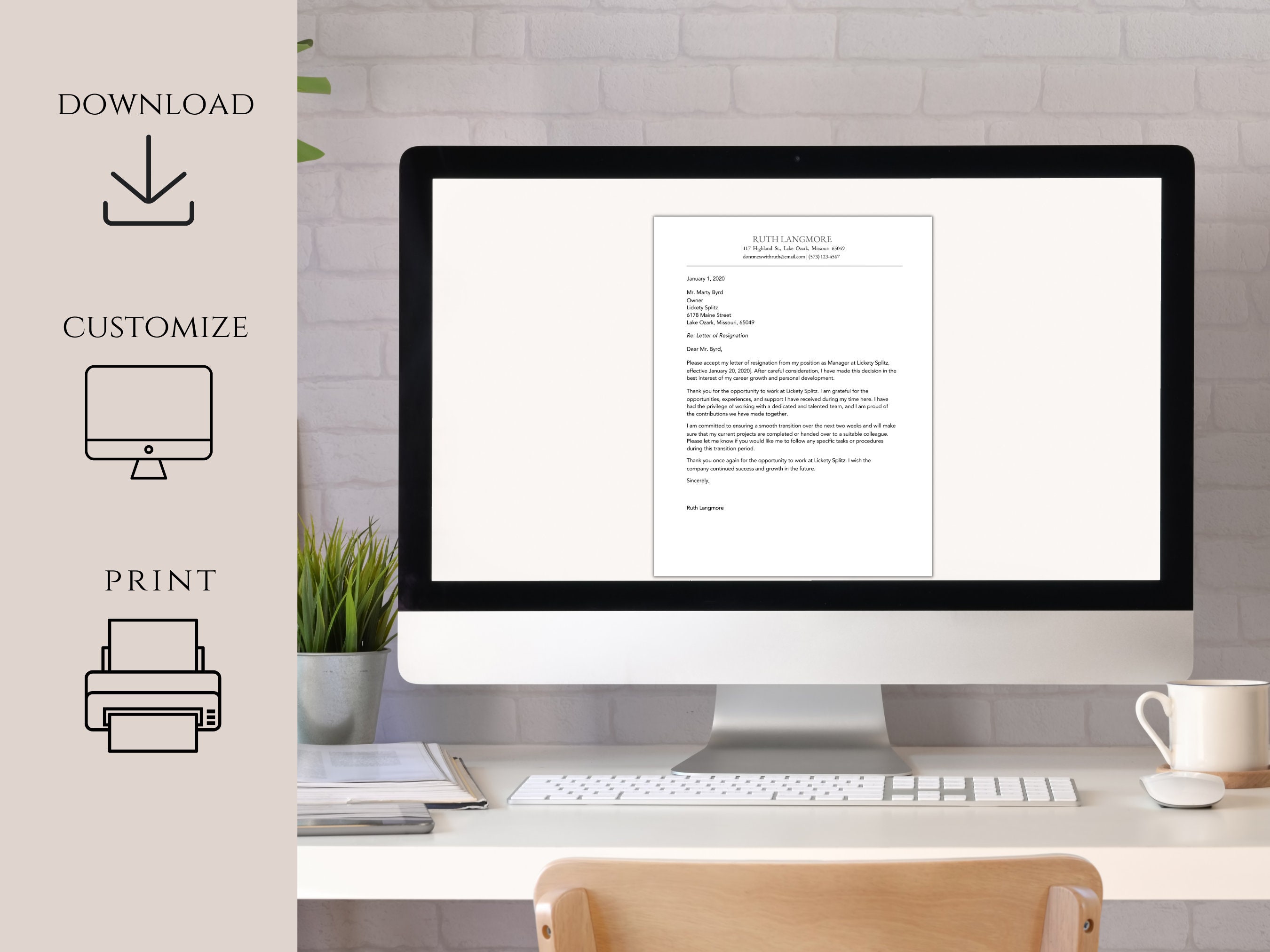 Resignation Letter Template| Editable | Microsoft Word - Etsy