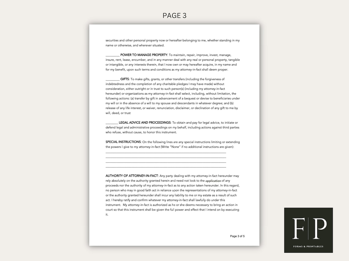 Durable Financial Power of Attorney Template: USA Specific (PDF & Word ...