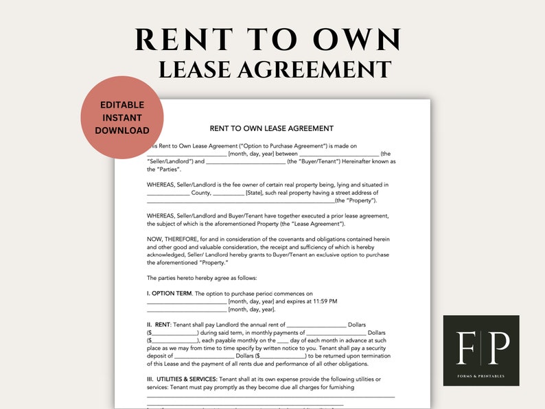 Rent to Own Lease Agreement | Printable Rental Agreement | Lease ...