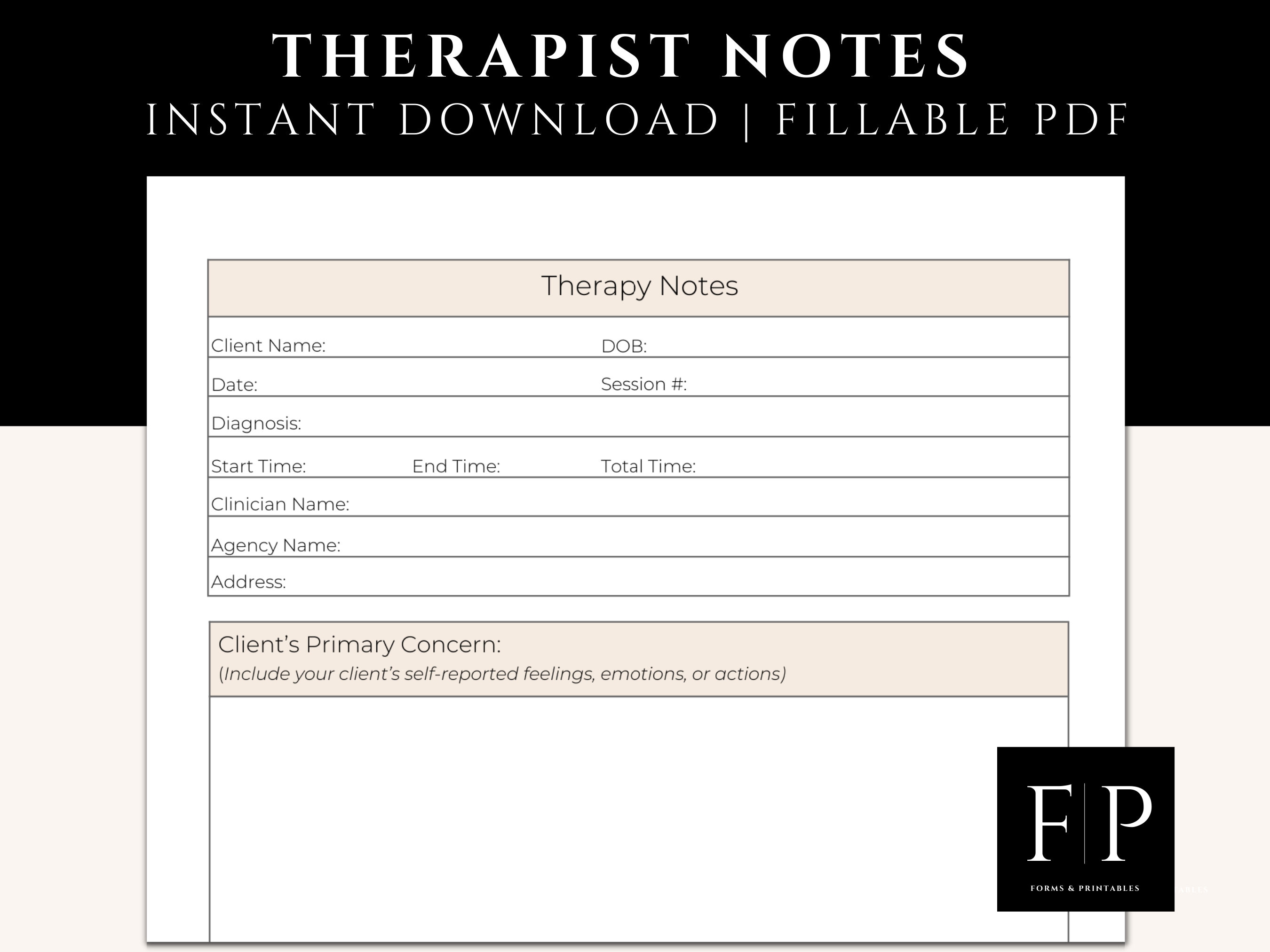 Therapist Notes Form | Therapy Notes Template | Professional Therapy ...