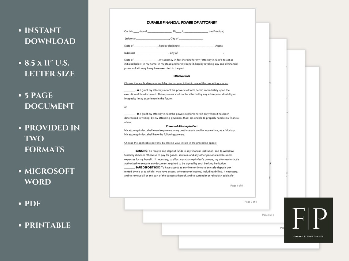 Durable Financial Power of Attorney Template: USA Specific (PDF & Word ...