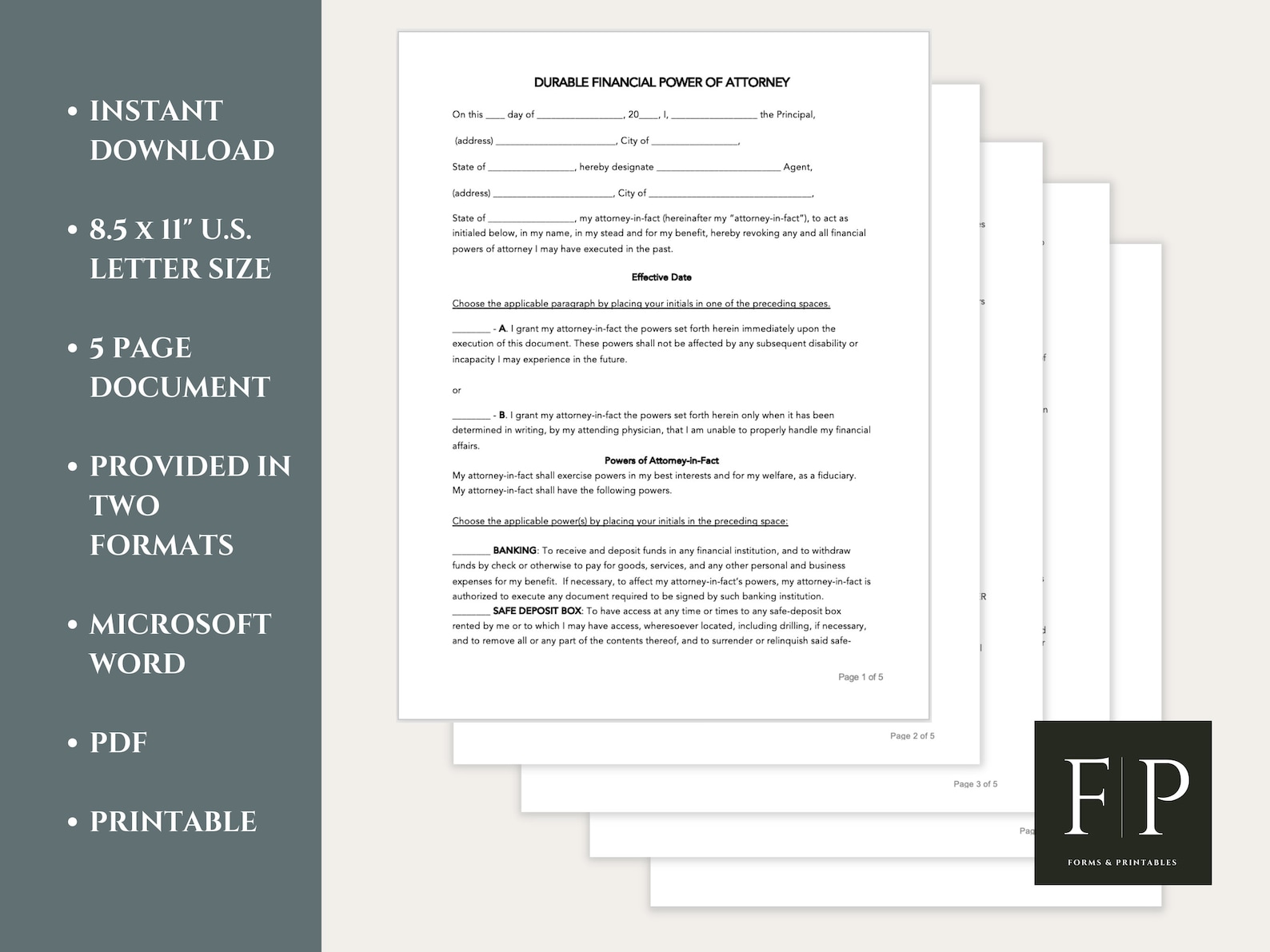 Durable Financial Power of Attorney Template: USA Specific (PDF & Word ...