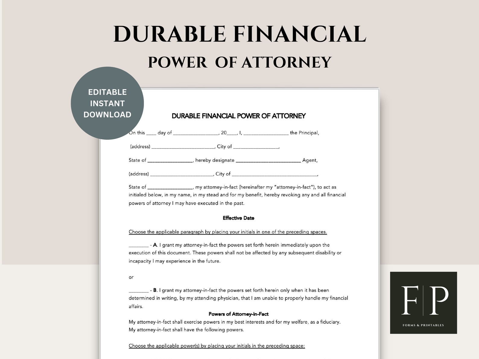 Durable Financial Power of Attorney Template POA Form Financial Power ...