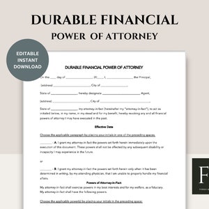 Durable Financial Power of Attorney Template POA Form Financial Power ...