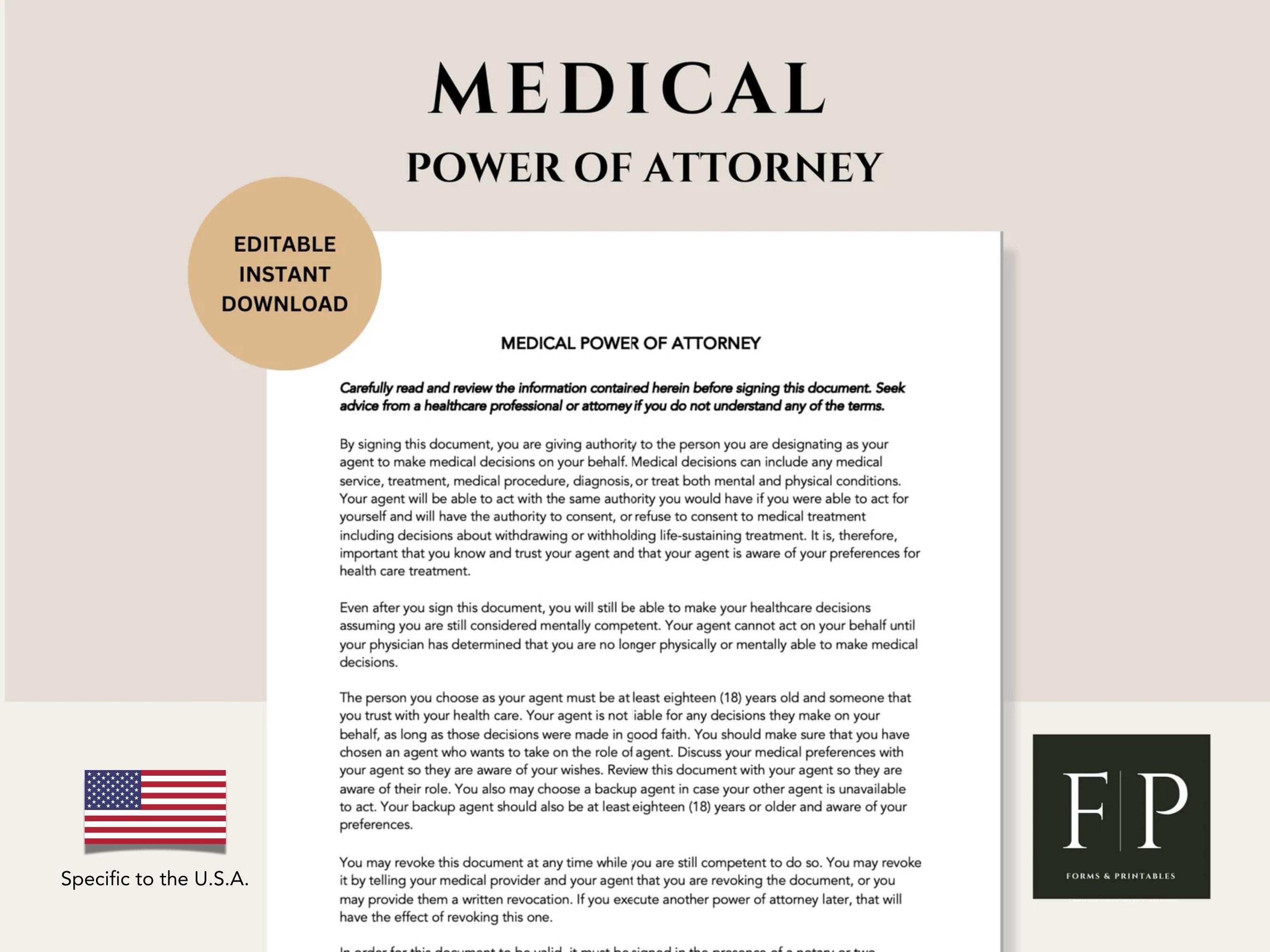 Medical Power of Attorney Form: USA Legal (digital Download) - Etsy