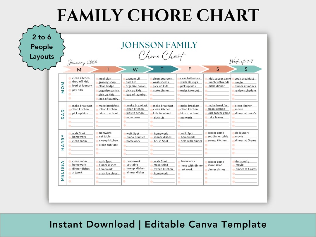 Family Chore Chart | Editable Cleaning Planner | Printable Cleaning ...