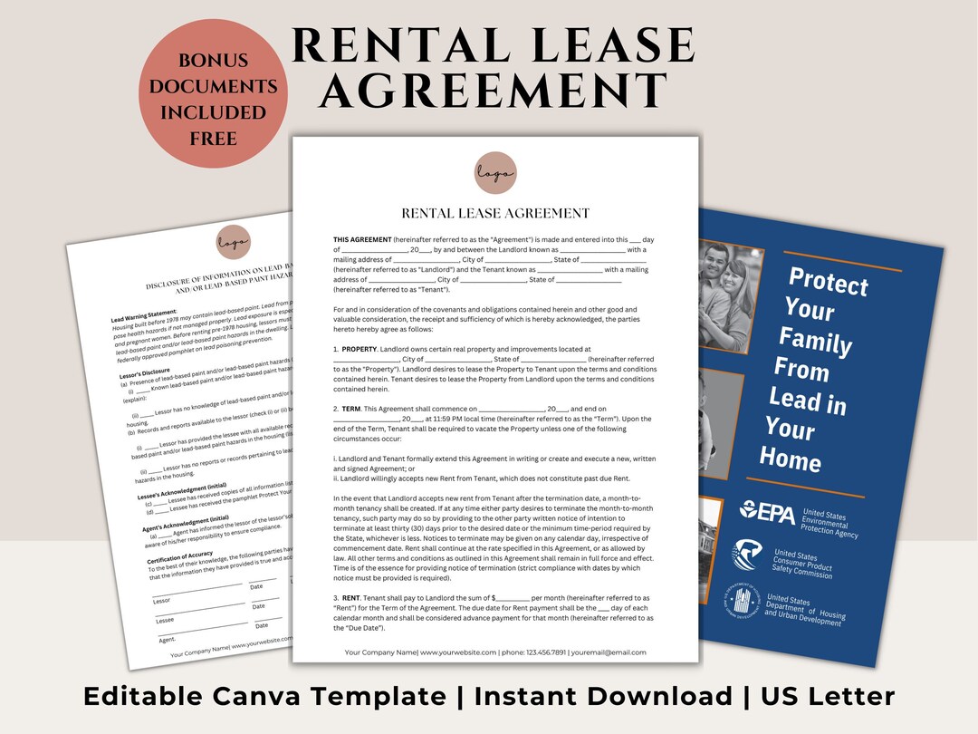 Rental Agreement | Editable Residential Lease Agreement Template - Etsy