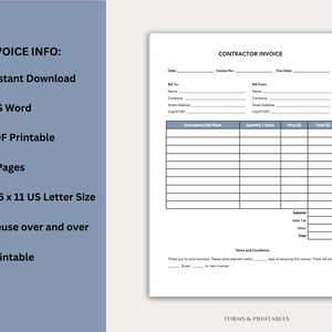 Contractor Invoice Template | Editable in MS WORD | Printable PDF ...