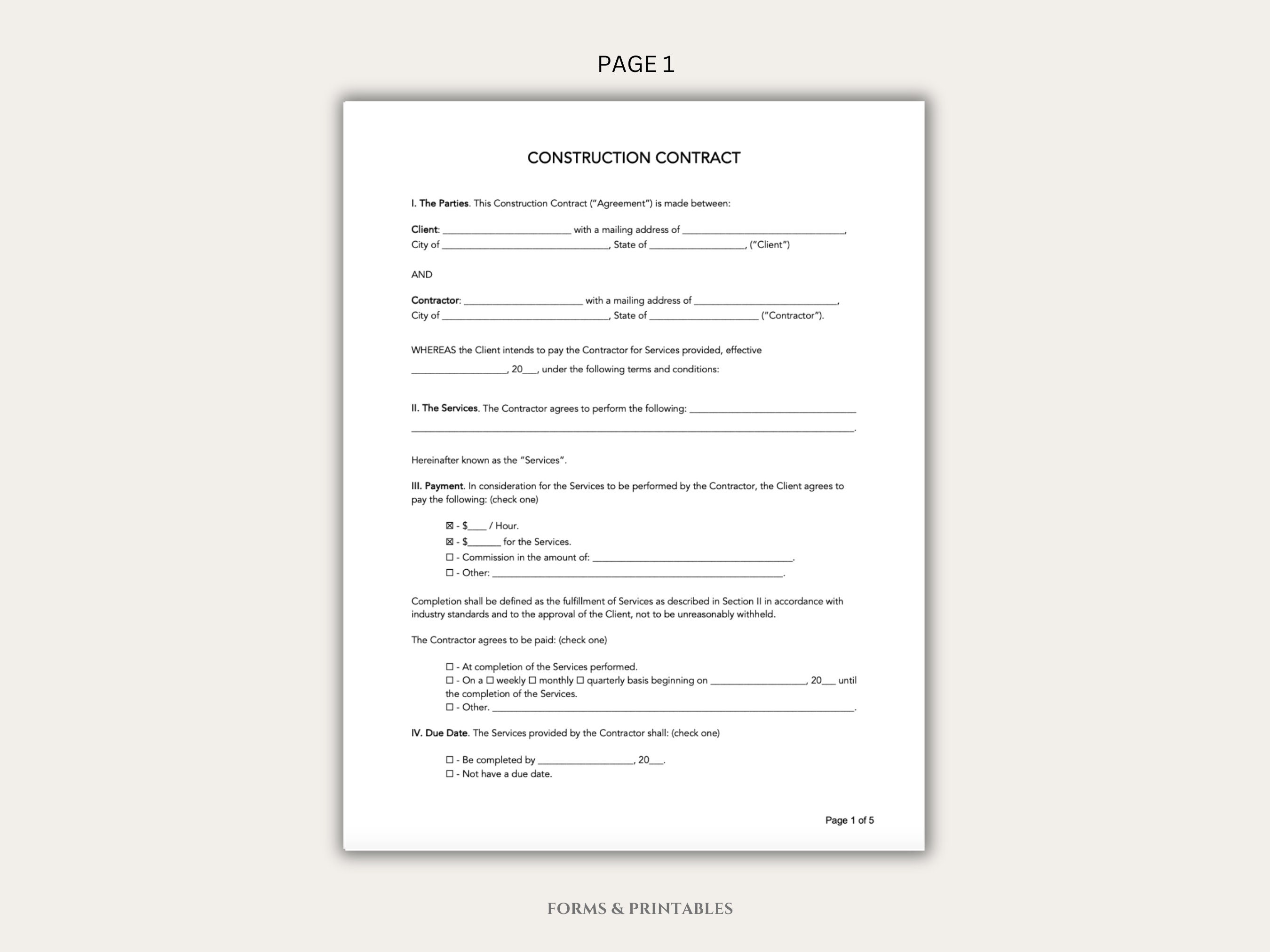 Construction Contract | Editable in MS WORD | PDF Printable | Instant ...