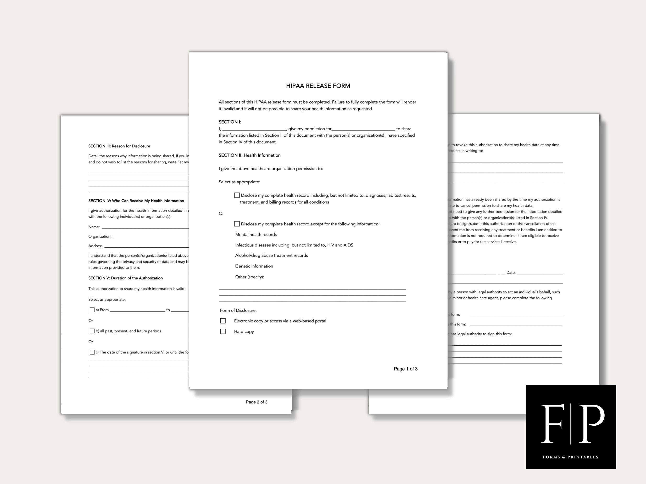HIPAA Release Form: Editable MS Word & PDF Template (instant Download ...