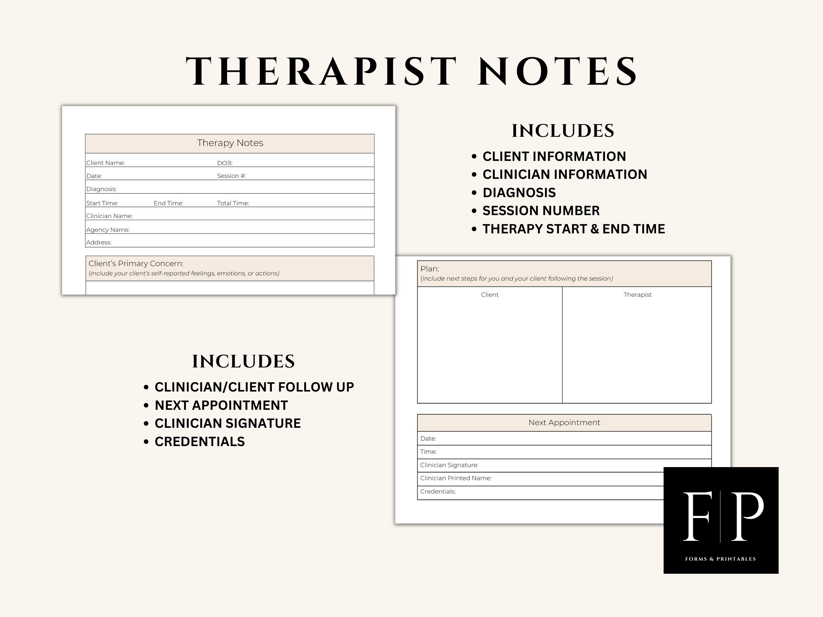 Therapist Notes Form: Professional Counseling Documentation (printable ...