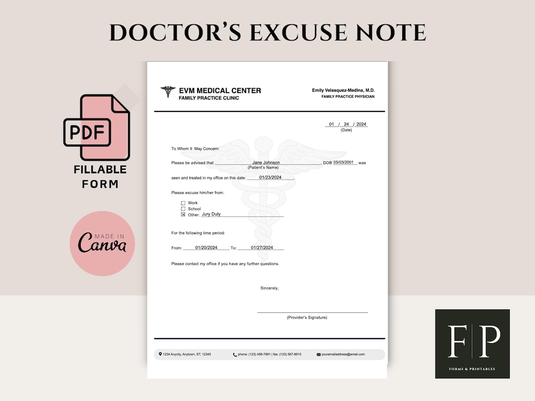 Doctor’s Excuse Note With Signature | Doctor's Letter Work School | PDF ...