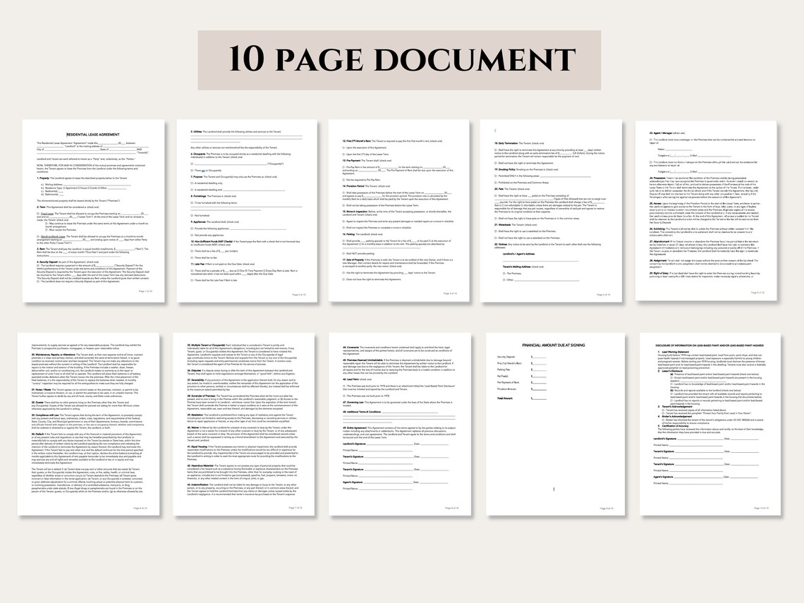 Residential Lease Agreement Template: Editable Rental Form (PDF & Word ...