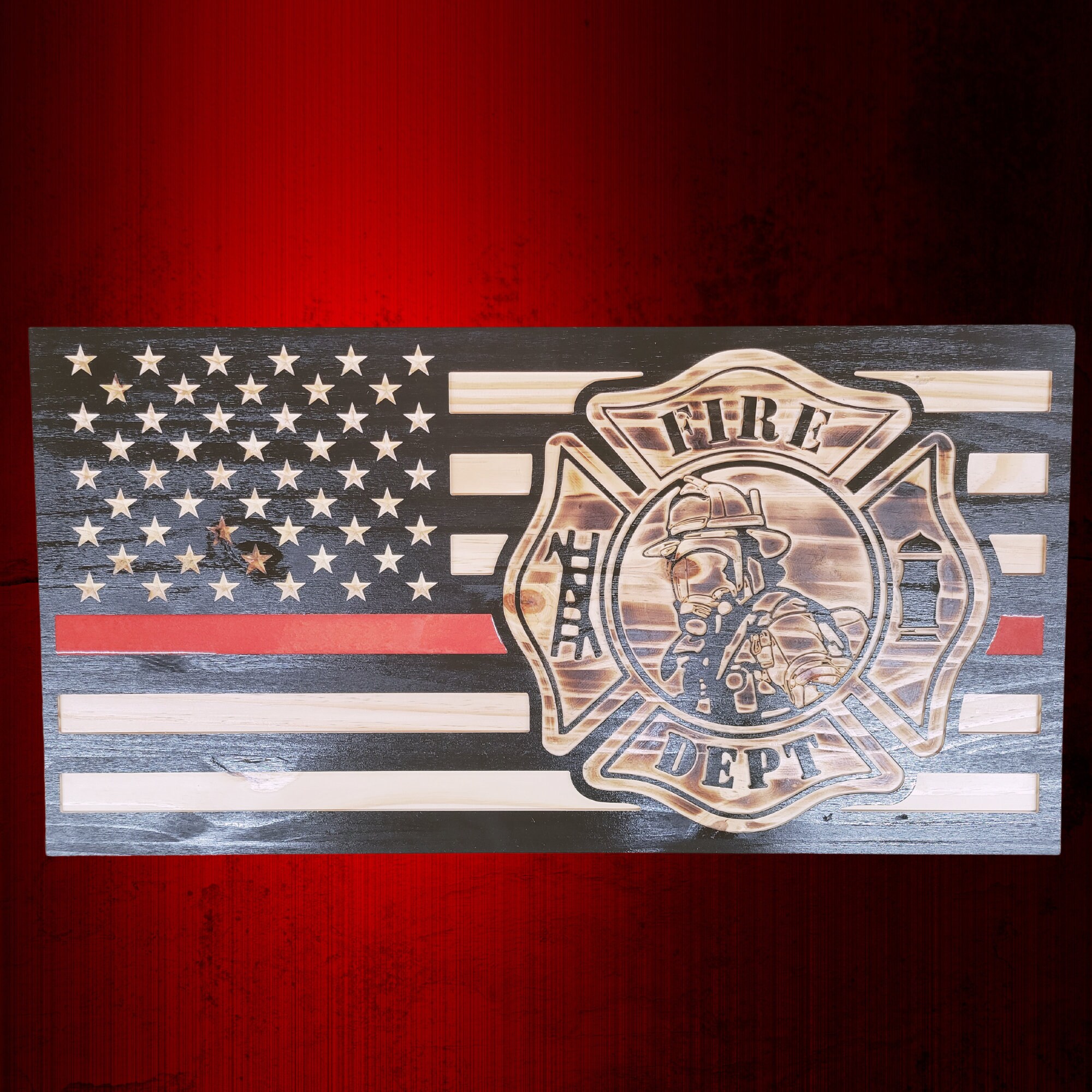 Premium Wooden Firefighter Flag Flag With Thin Red Line Fireman Flag ...