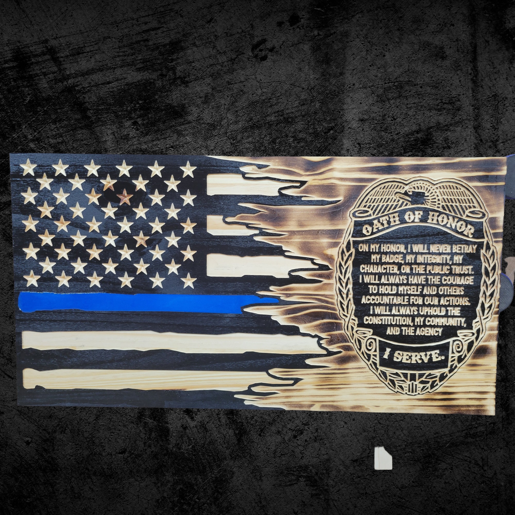 Tattered Oath of Honor Wooden Law Enforcement Flag A Symbol of Respect ...