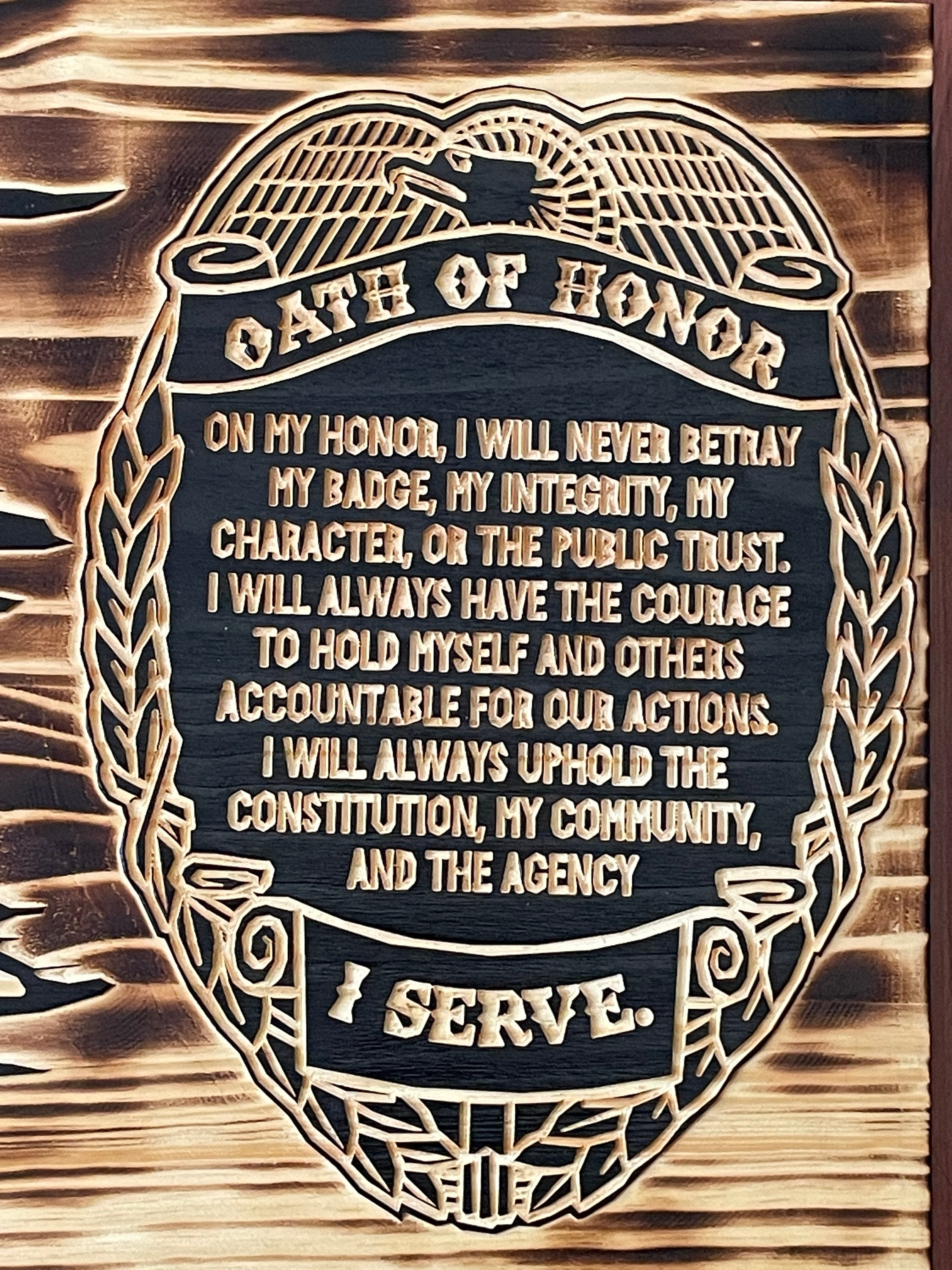 Tattered Oath of Honor Wooden Law Enforcement Flag A Symbol of Respect and Duty, Law Enforcement ...
