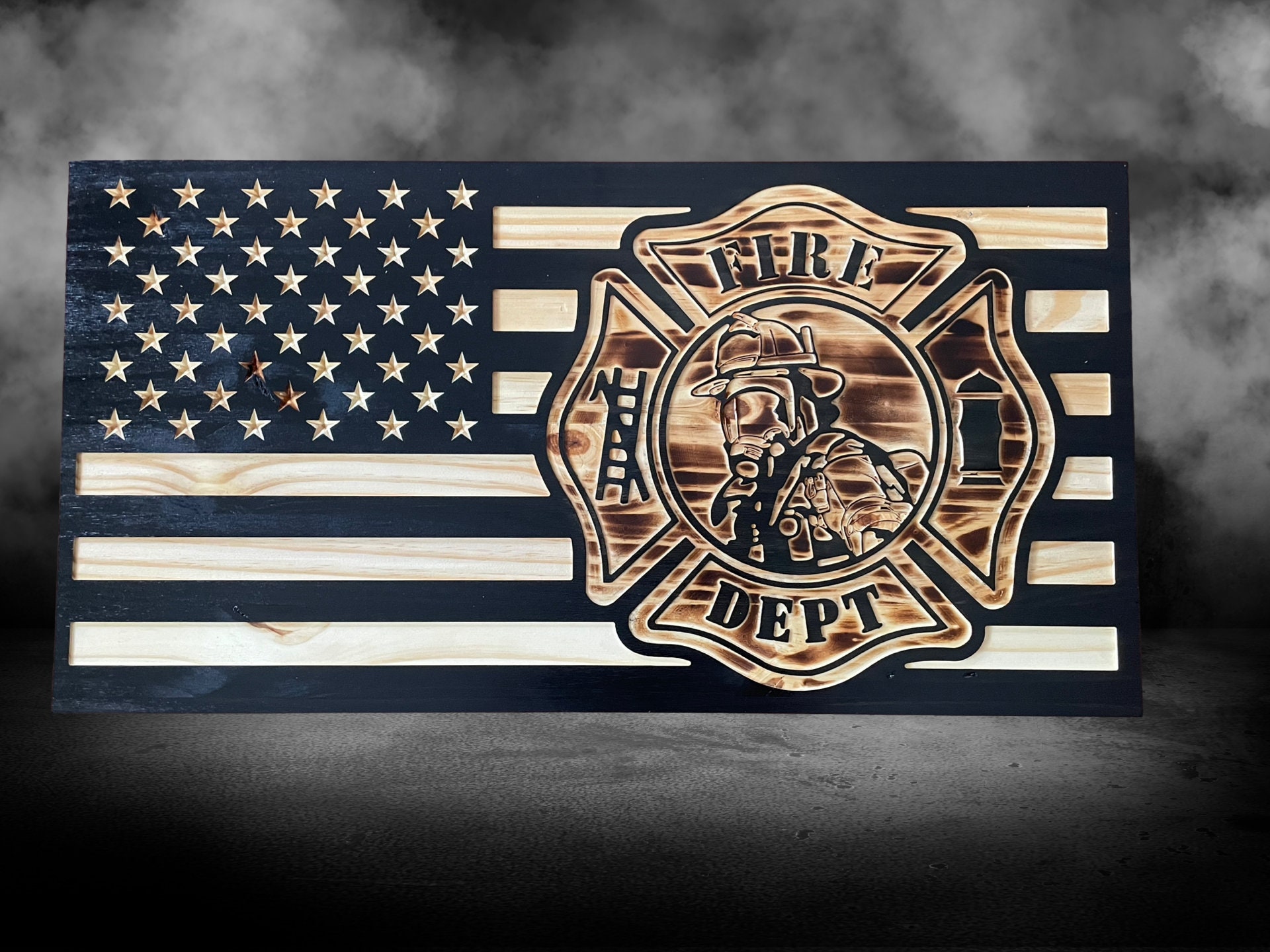 Premium Wooden Firefighter Flag Flag With Thin Red Line Fireman Flag ...