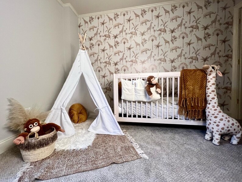Boho Safari Wallpaper: Giraffe, Elephant Nursery Wall Art - Etsy