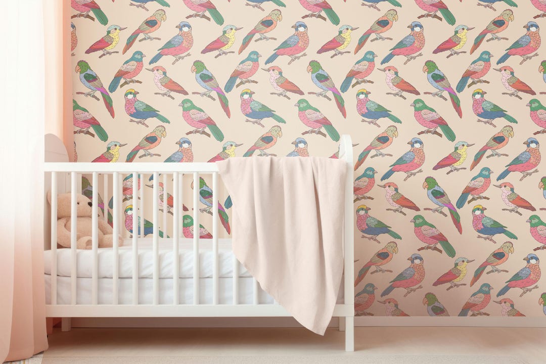 Colorful Parrot Wallpaper, Tropical Bird Peel and Stick, Nursery Decor ...